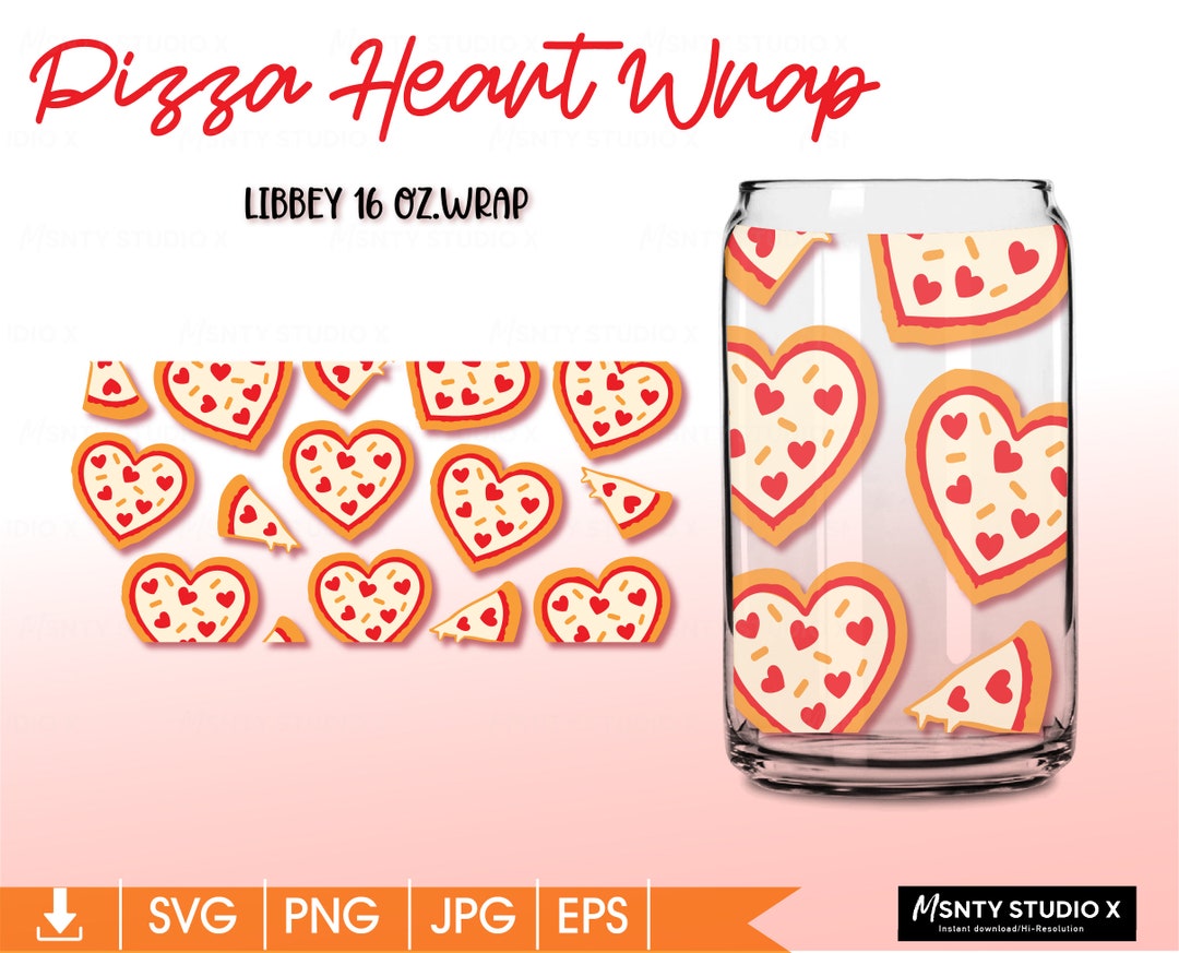 Full Wrap Pizza Hearts Glass Wrap Svg, Valentine Can Glass Svg ...