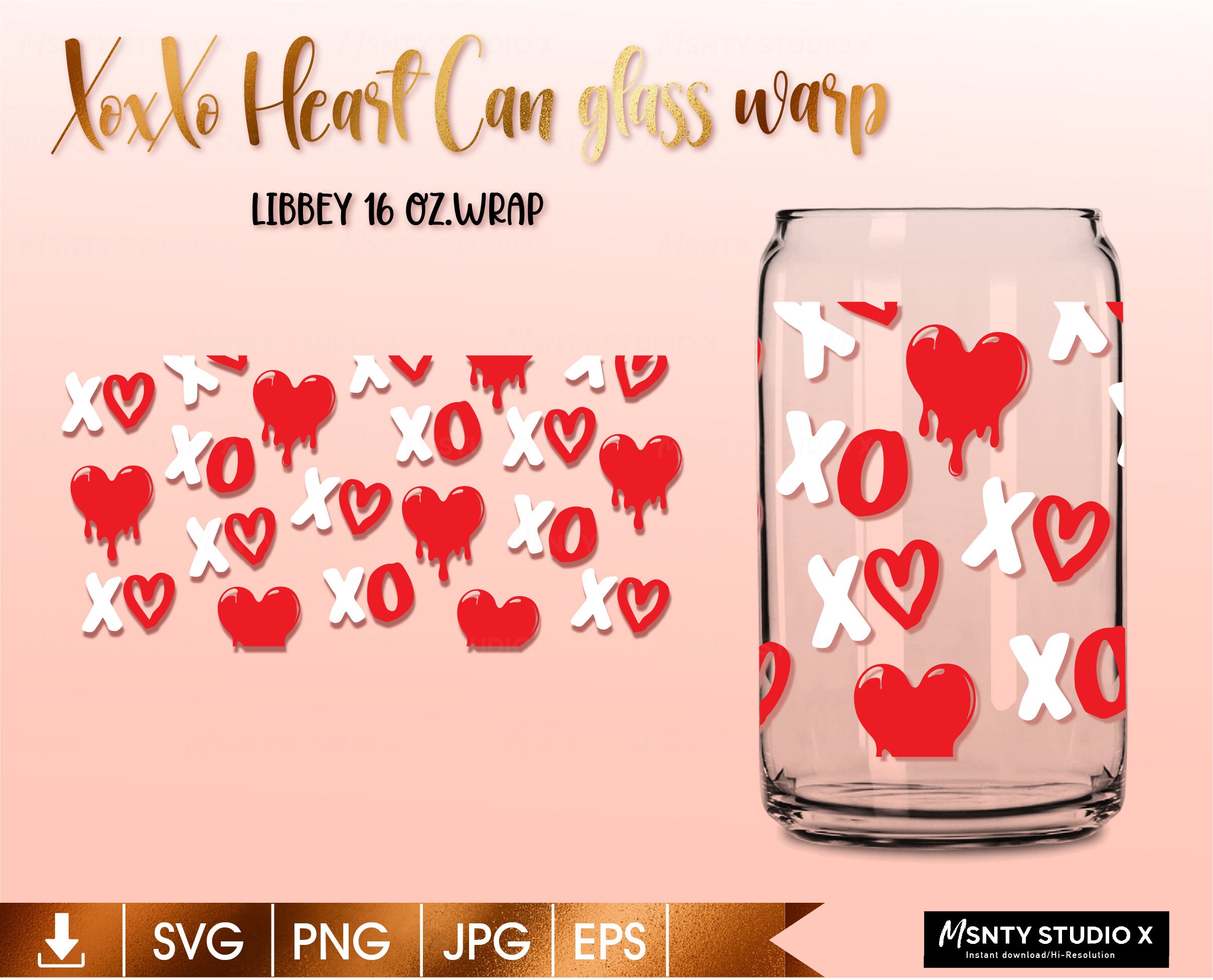 Full Wrap XOXO Glass Wrap Svgheart Can Glass Svgvalentines | Etsy