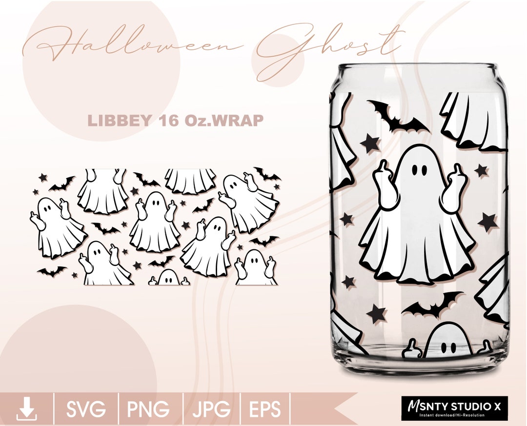 Full Wrap Halloween Can Glass Svg, Middle Finger Ghosts Svg, for 16oz ...