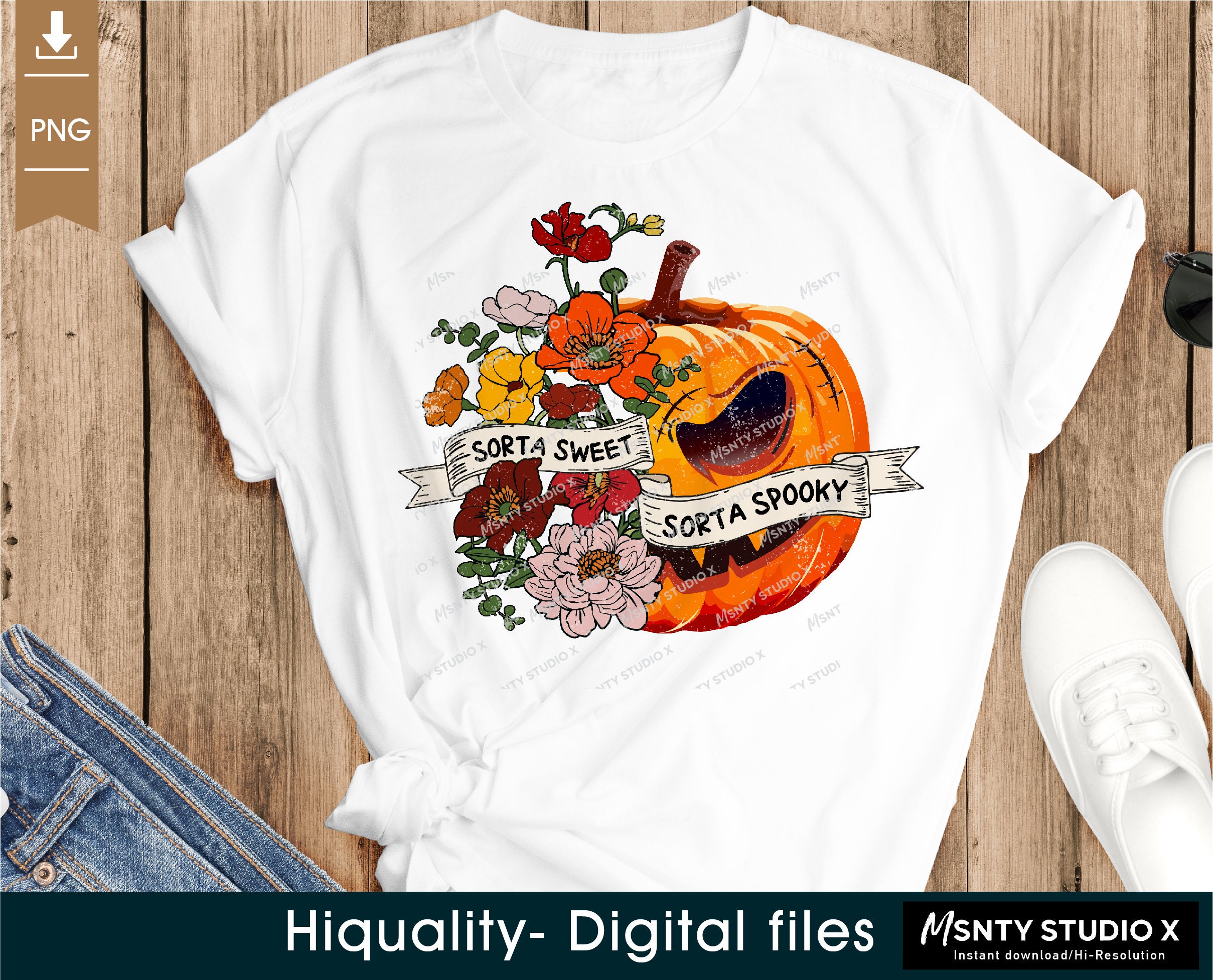 Sorta Sweet Sorta Spooky Png Flower Pumpkin Png Halloween - Etsy