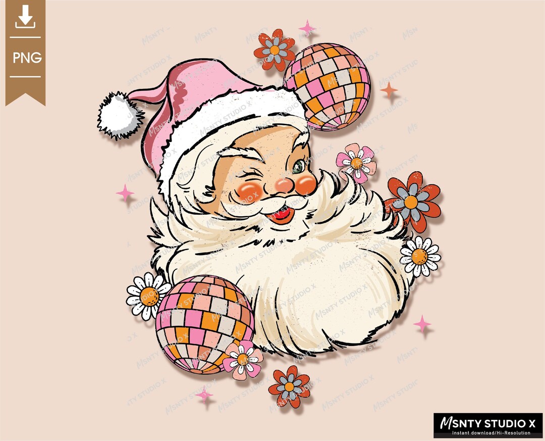 Disco Santa Claus PNG , Christmas Sublimation , Christmas Flowers ...