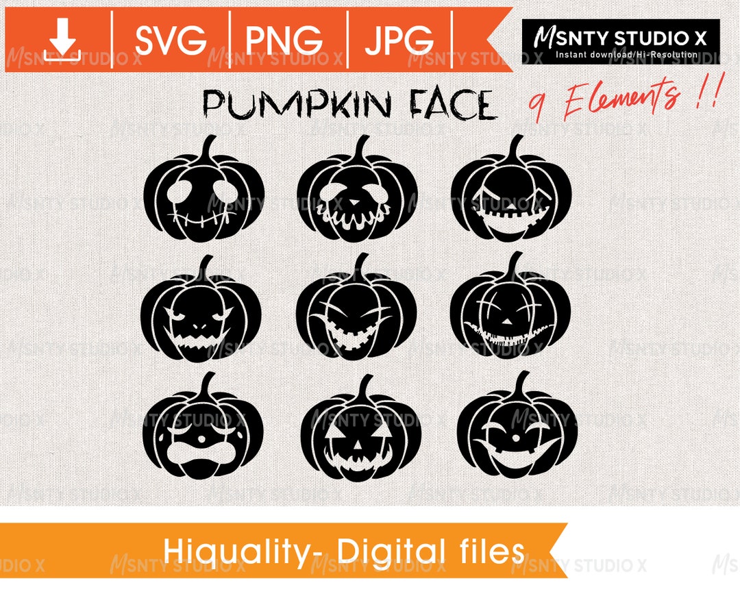 Pumpkin Face SVG Bundle, Pumpkin Face PNG Bundle, Cute Halloween Faces ...