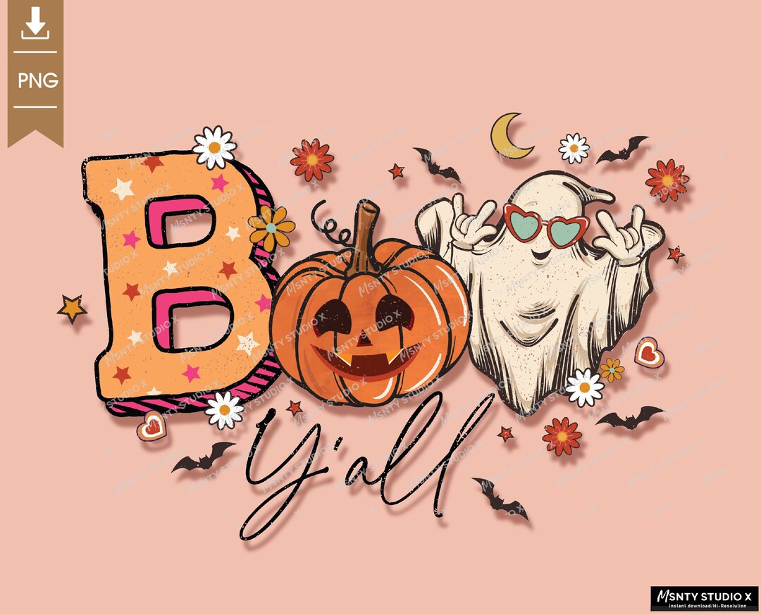 Boo Y'all PNG, Halloween Sublimation , Cute Ghost , Retro, Western ...