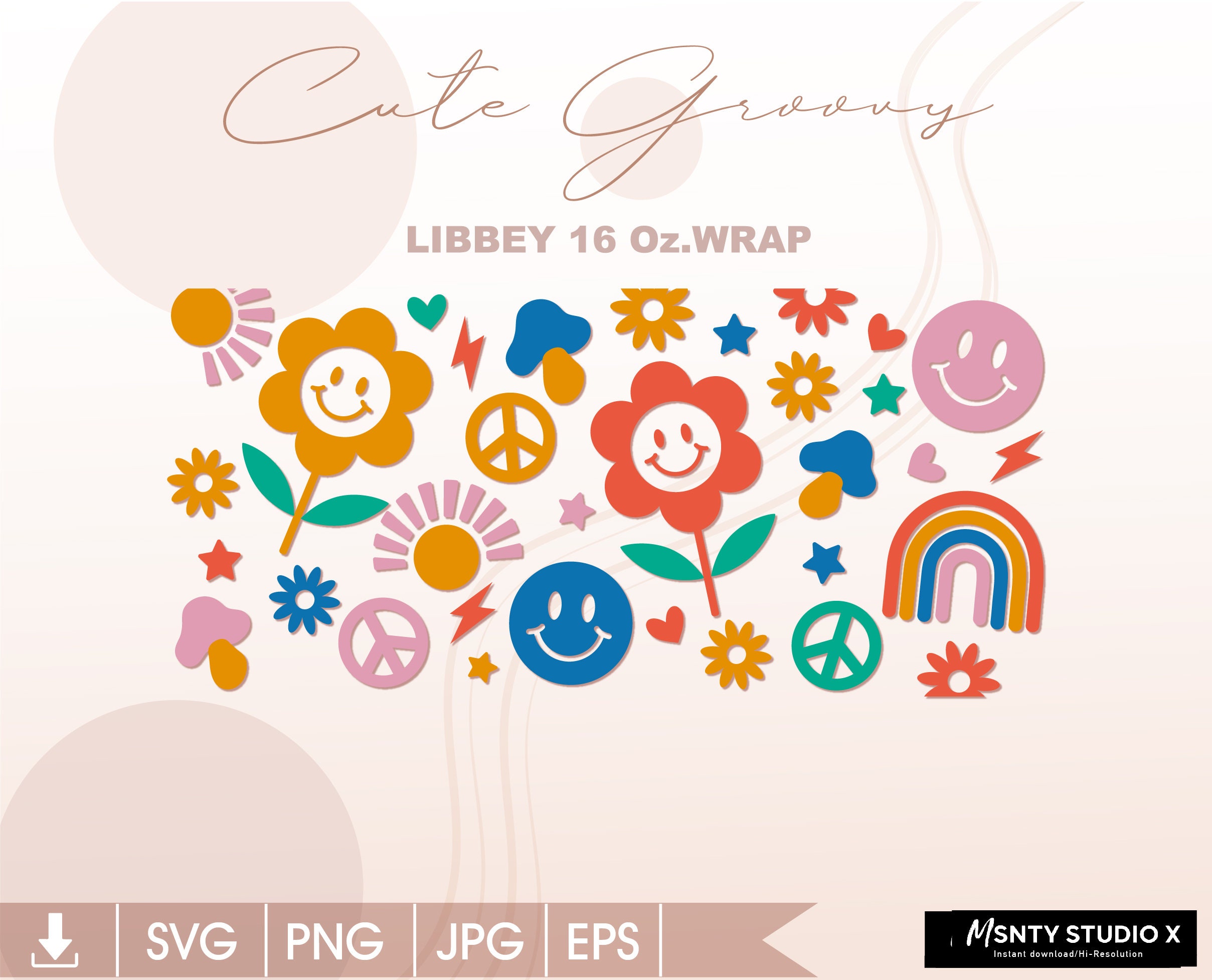 Full Wrap Cute Groovy Can Glass Wrap Svg for 16oz Glass Can - Etsy
