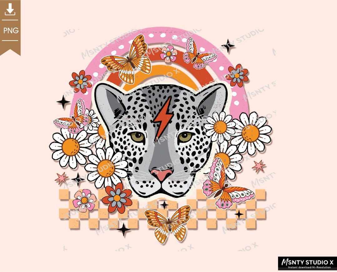 Leopard Flower Png ,snow Leopard PNG , Retro Sublimation , Butterfly ...