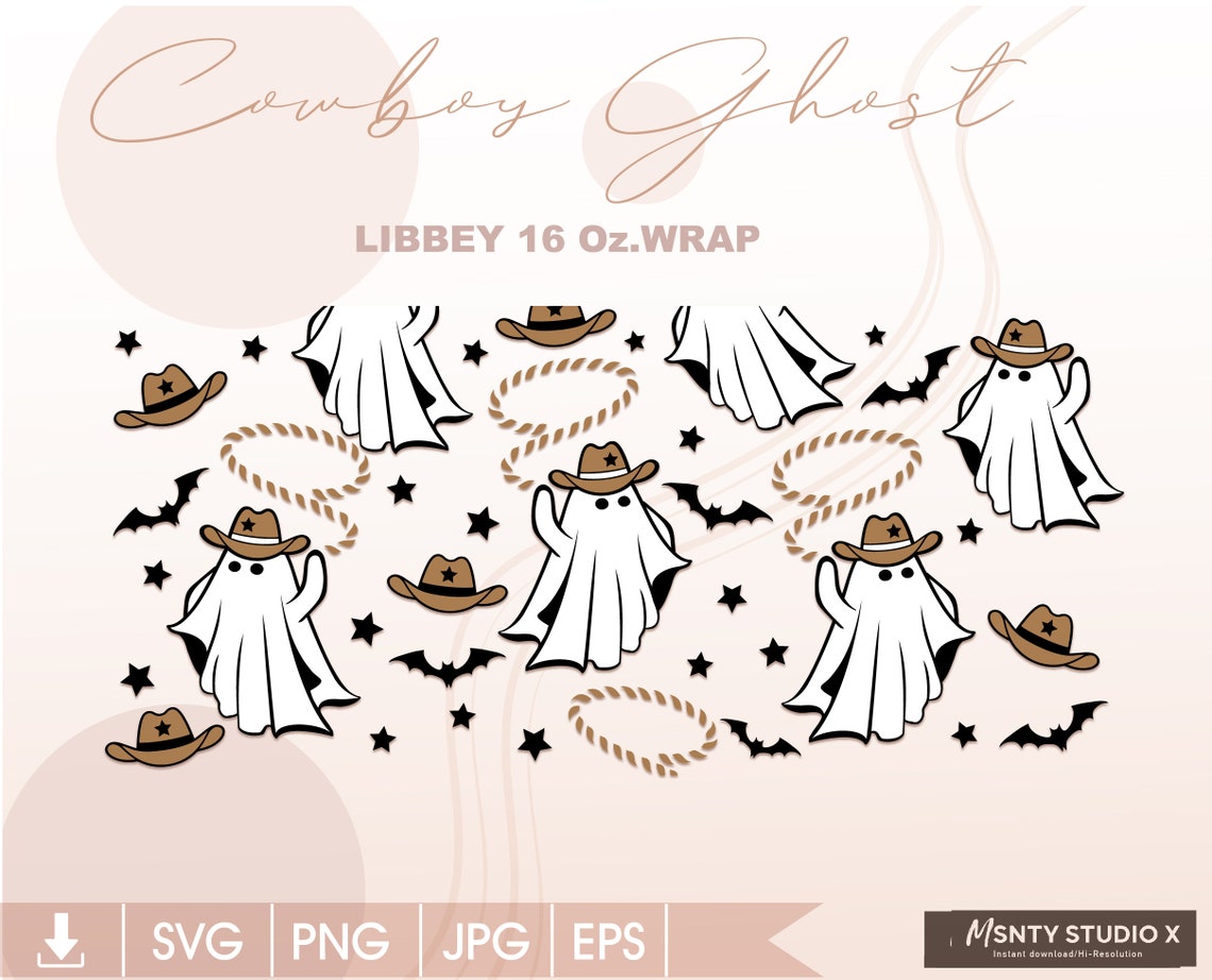 Full Wrap Cute Cowboy Ghost for Libbey 16 Oz Can Glass Cowboy - Etsy