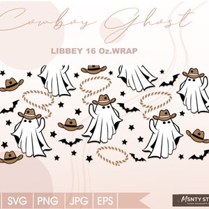 Full Wrap Cute Cowboy Ghost for Libbey 16 Oz Can Glass, Cowboy ...