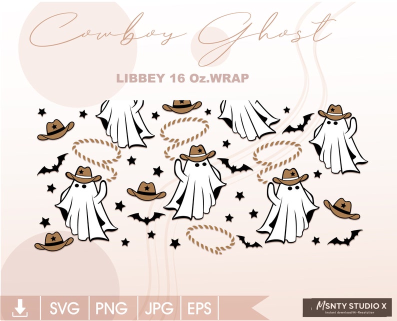 Full Wrap Cute Cowboy Ghost for Libbey 16 Oz Can Glass Cowboy - Etsy