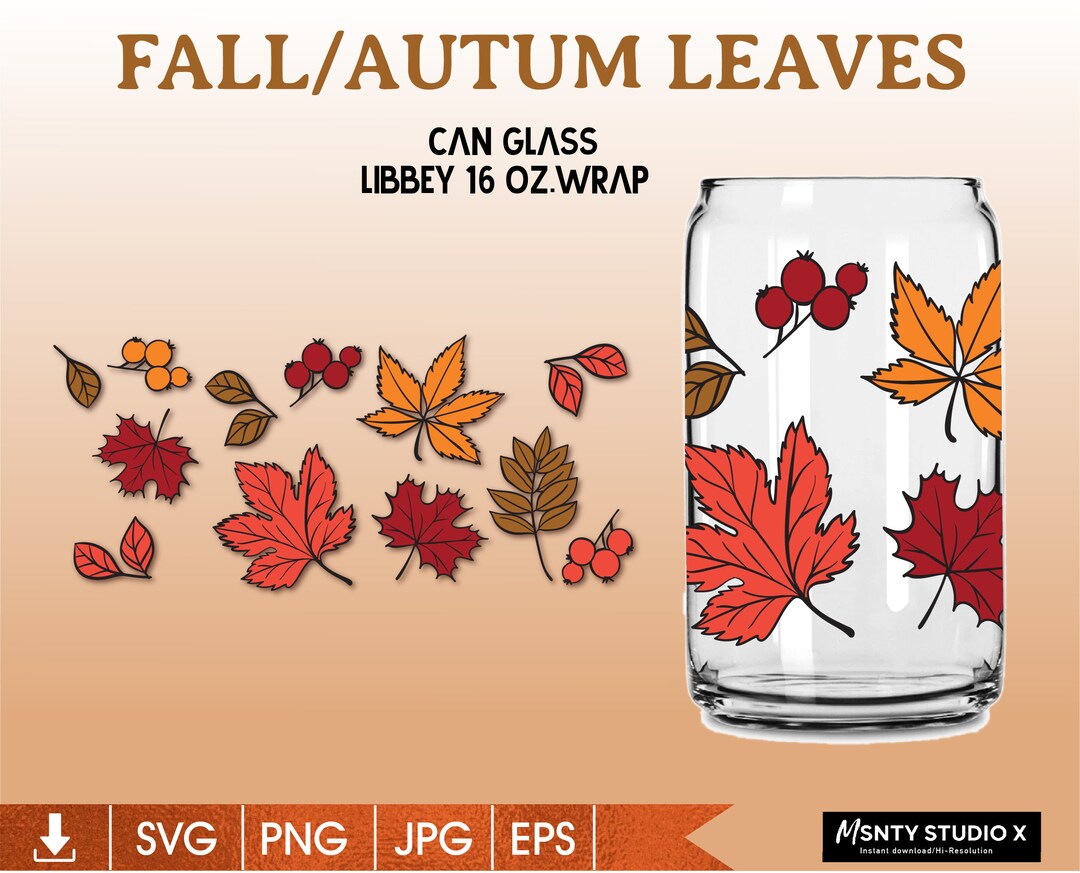 Fall/ Autumn Leaves Glass Wrap Svg, Maple Leaves Cup Svg,autumn 16oz ...
