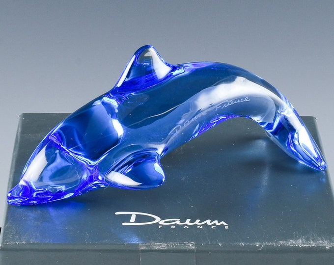 Fine Vintage Cobalt Blue Daum France Crystal Glass Dolphin Figural ...