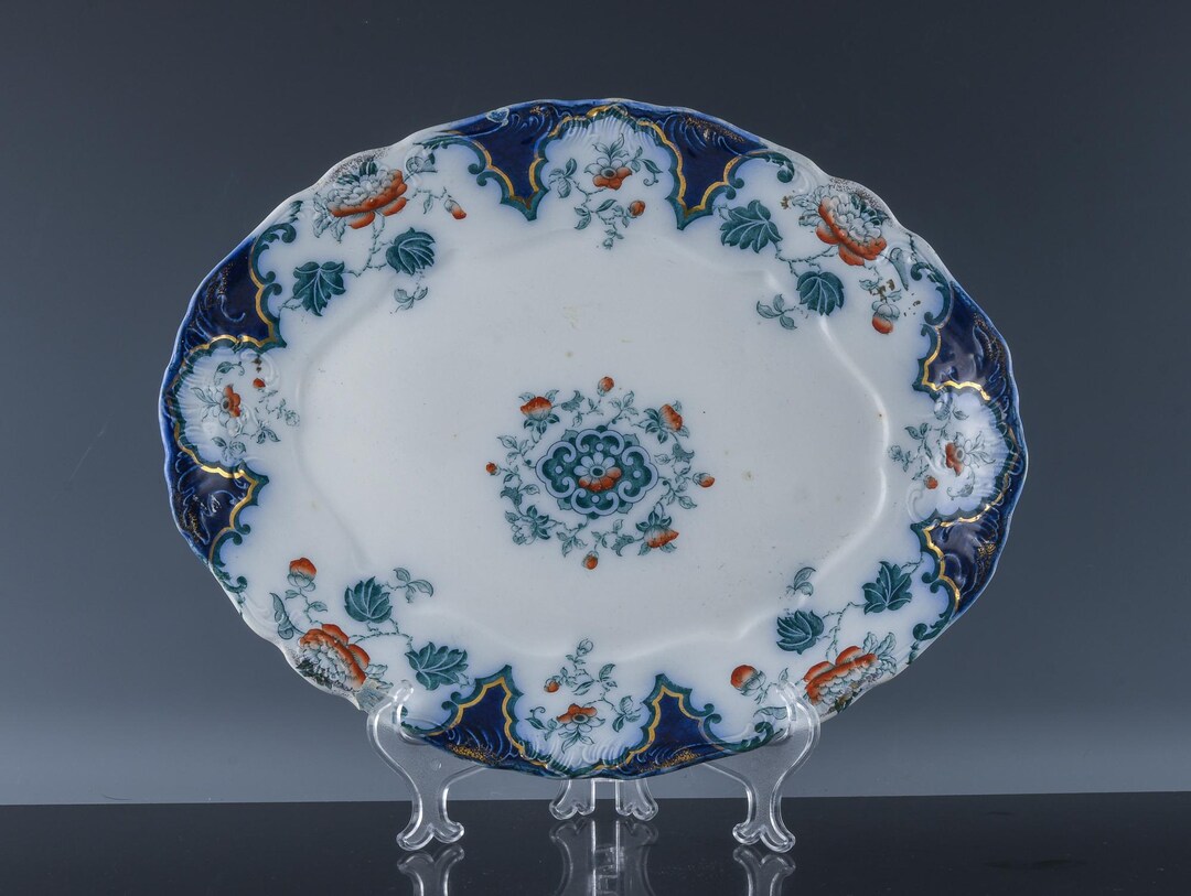 Fine Antique C1890s Flow Blue J&G Meakin Sevres Pattern Imari Platter ...