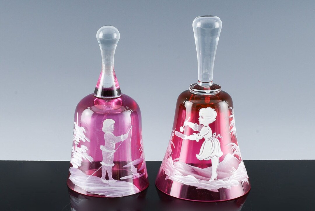 Pair of Superb Vintage to Antique Mary Gregory Bohemian Czech Red ...