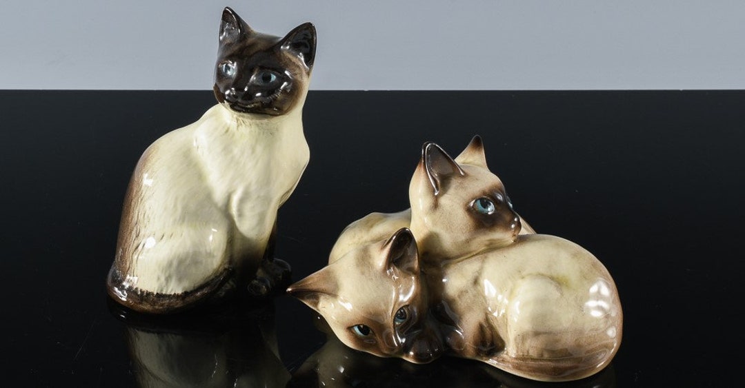 Pair of Vintage Signed Beswick Porcelain Hand Painted Siamese Cats ...