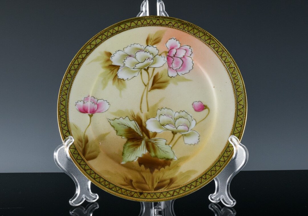 Very Fine Antique Marked Nippon Hand Painted Floral Designs Raised Gold ...