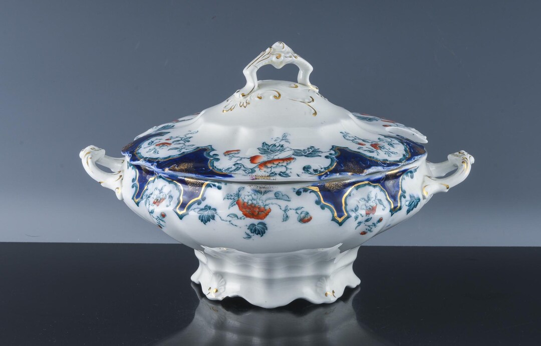 Fine Antique C1890s Flow Blue J&G Meakin Sevres Pattern Imari Lidded ...