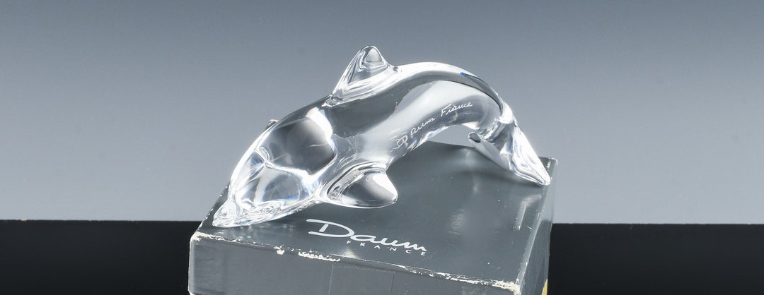 Fine Vintage Daum France Crystal Glass Dolphin Figural Figure Figurine ...
