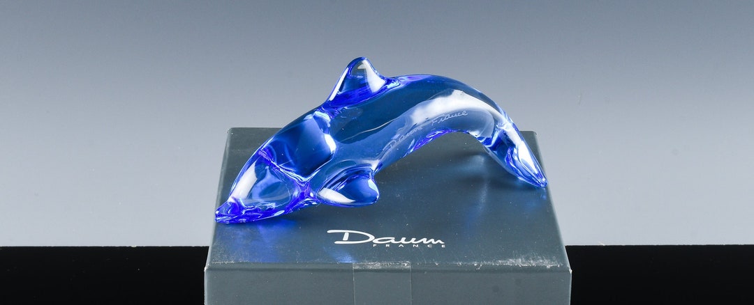Fine Vintage Cobalt Blue Daum France Crystal Glass Dolphin Figural ...