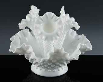 RARE Vintage Fenton Epergne Diamond Hobnail Milk Glass Centerpiece - Etsy