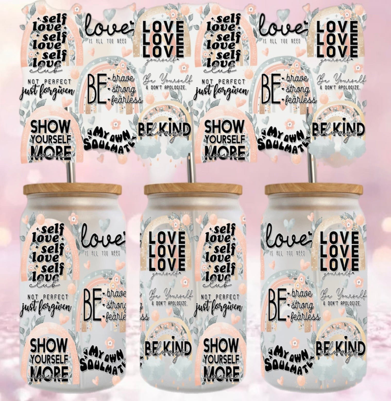 UV DTF Cup Wrap Affirmation Glass Wrap Can Wrap Full Cup Wrap 16oz ...