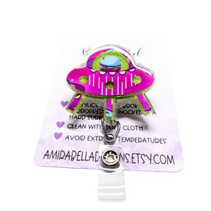 Glow in the Dark Alien Spaceship Badge Reel. UFO Alien Cow Abduction ...