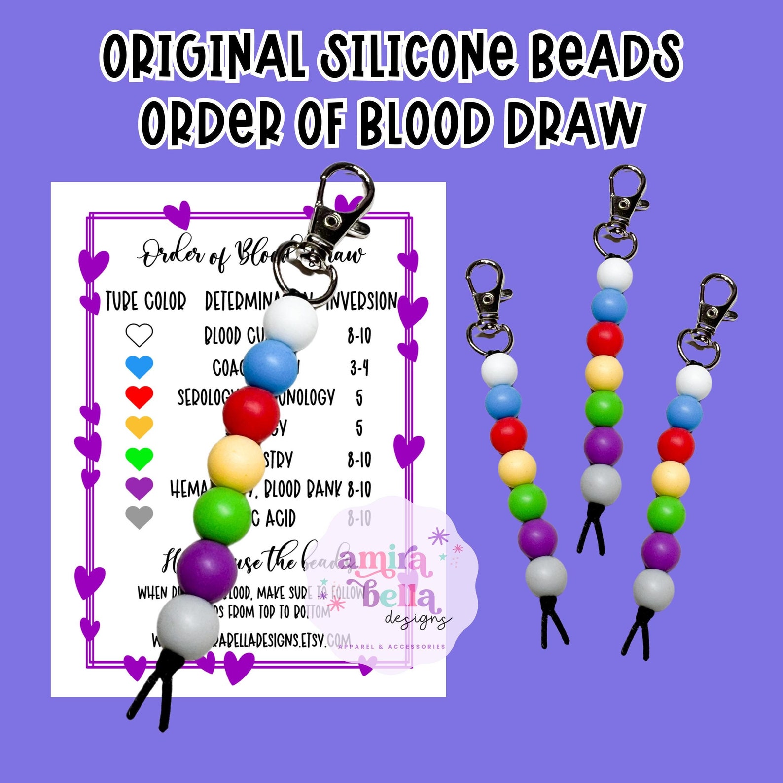 Order of Blood Draw Beads, Badge Reel Accessory for Student Nurses ...