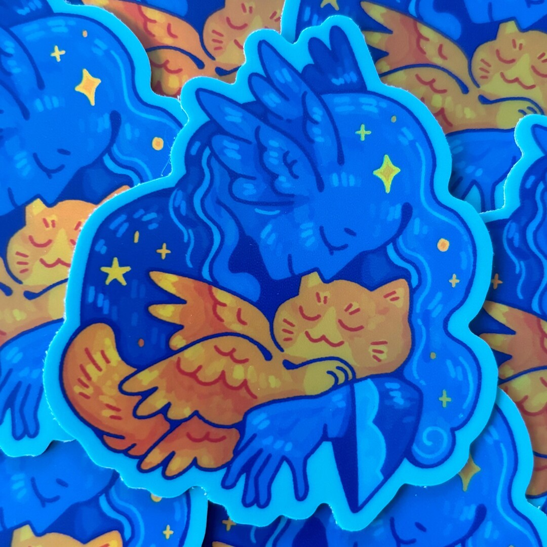 Angel and Cat Holographic Sticker - Etsy