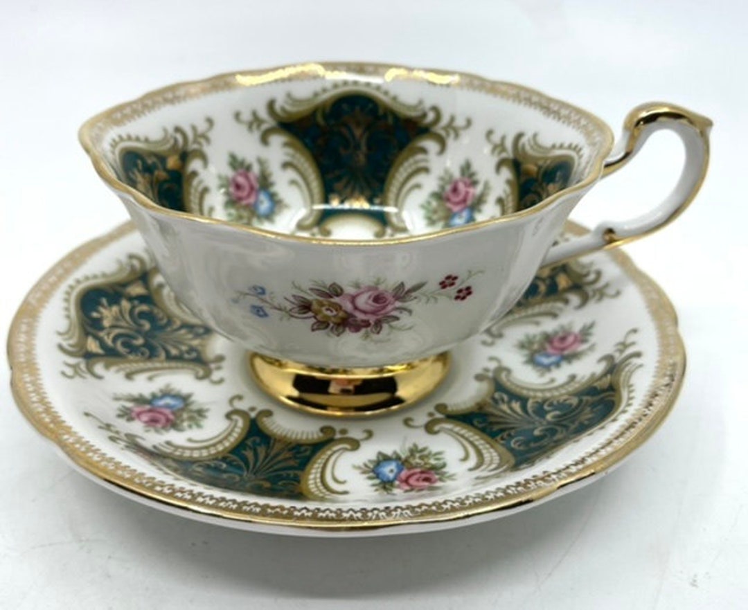 Rare Paragon Square Shape Green and Gold Floral Teacup and Saucer - Etsy