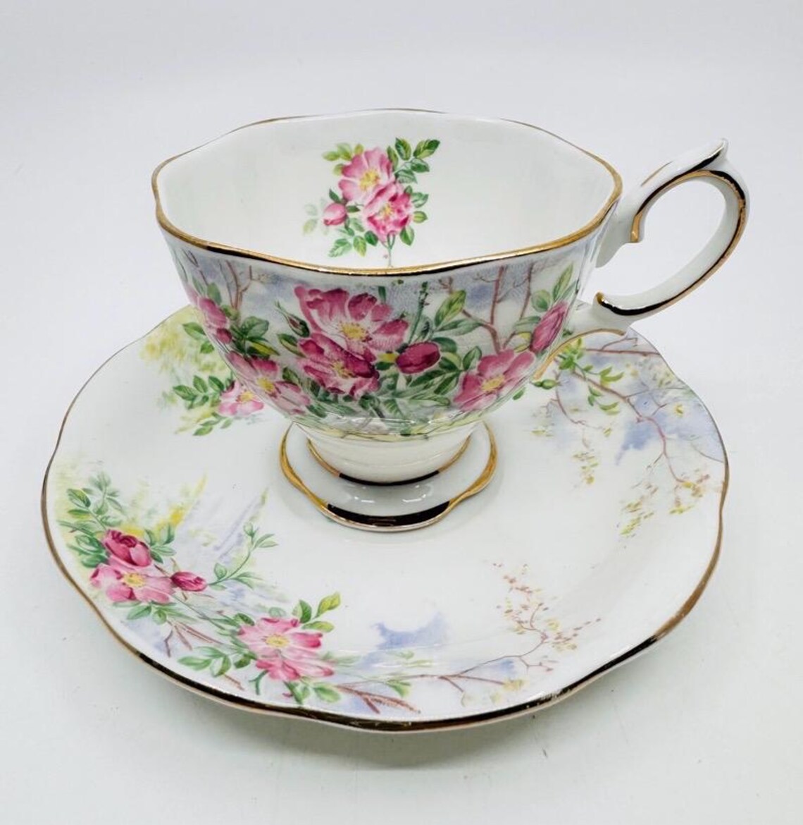 Royal Albert Wild Rose. Mid Century Teacup and Saucer - Etsy