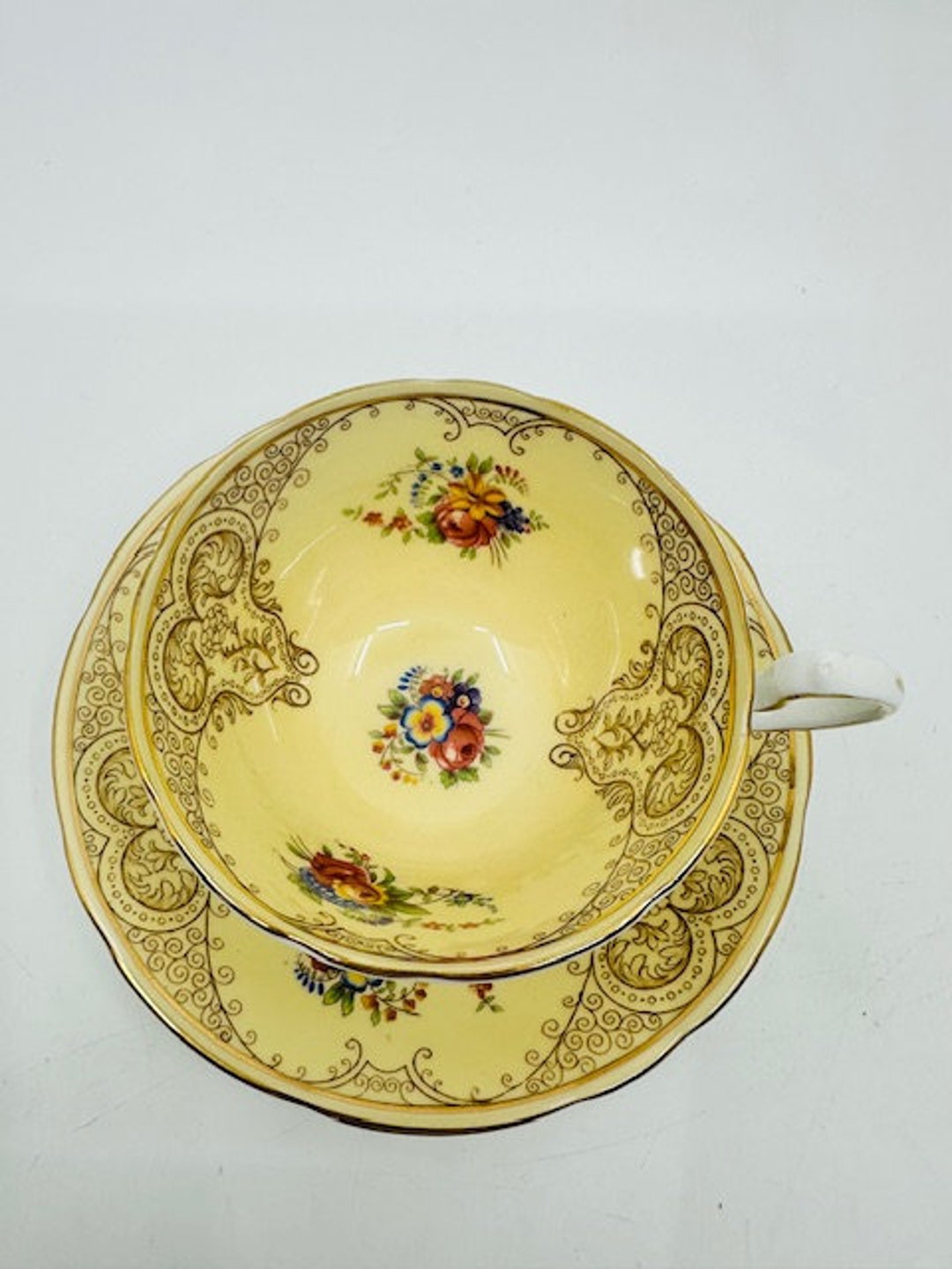 Aynsley Cream Coloured Floral Teacup and Saucer - Etsy