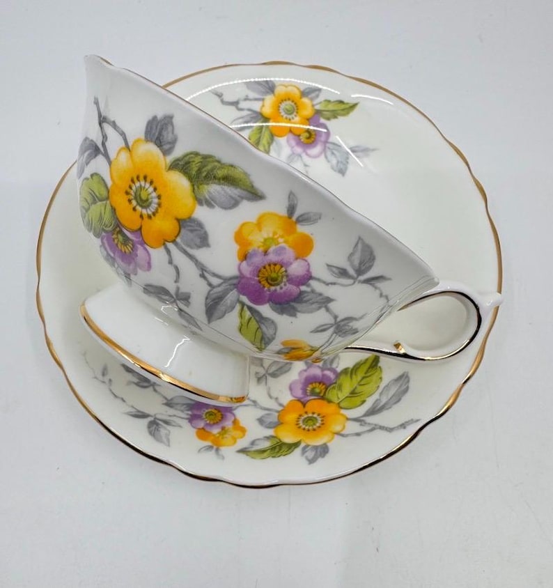 Paragon Double Warrant Blue Floral Teacup and Saucer - Etsy