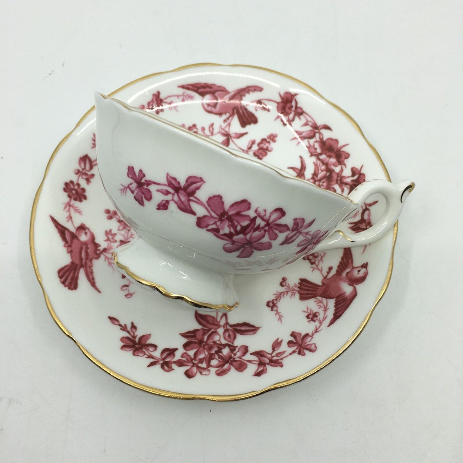 Coalport Wide-mouth Teacup -bold Pink Bird and Floral Motif - Etsy
