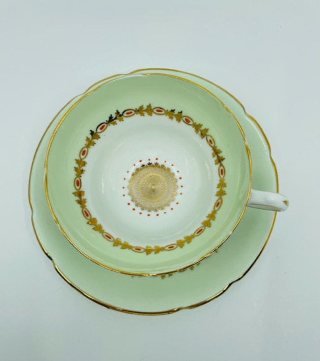 Stanley Mint Green and Gold Medallion Teacup and Saucer - Etsy