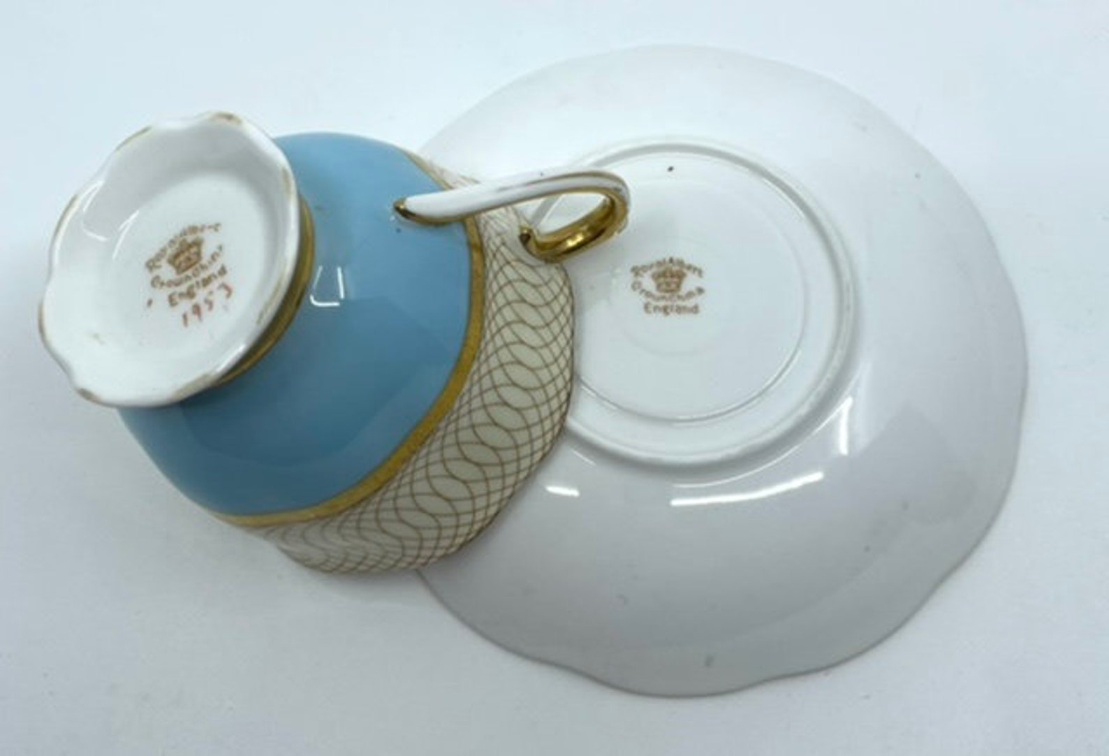 Royal Albert Crown China Baby Blue and Gold Teacup and Saucer - Etsy