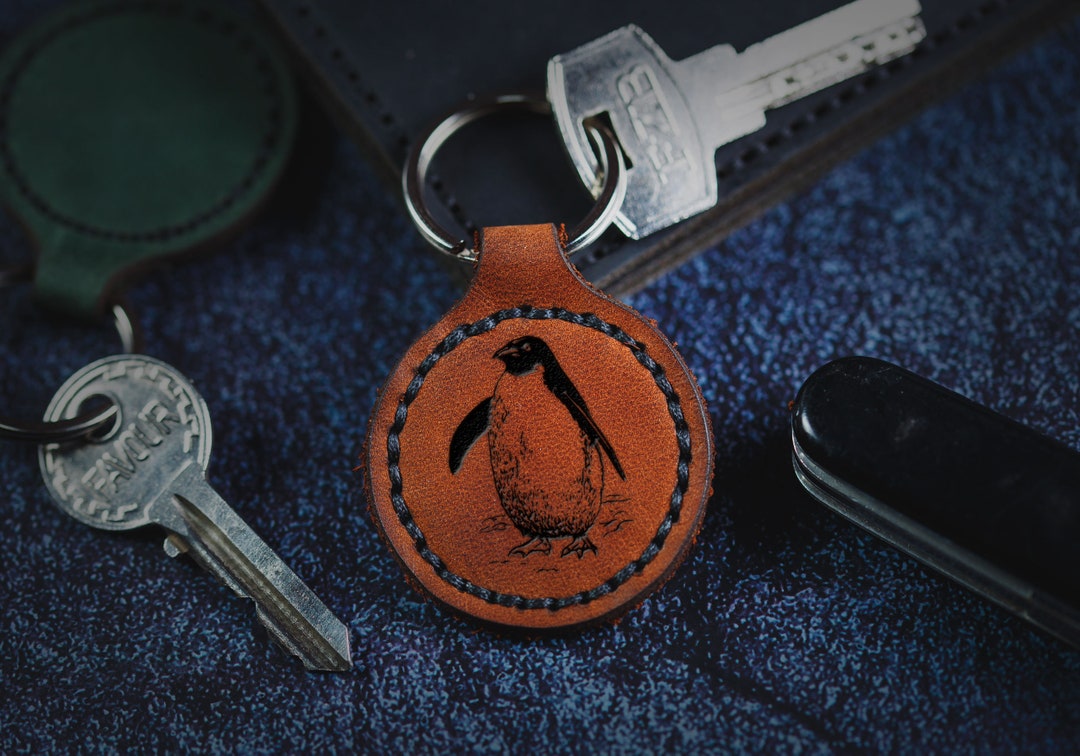 Penguin Custom Keychain Cute Tender Baby Penguins Keyfob Leather ...