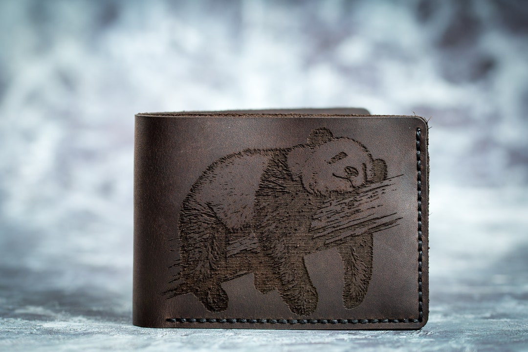 Panda Bear Leather Wallet for Men, Brown Leather Wallet, Panda Wallet ...