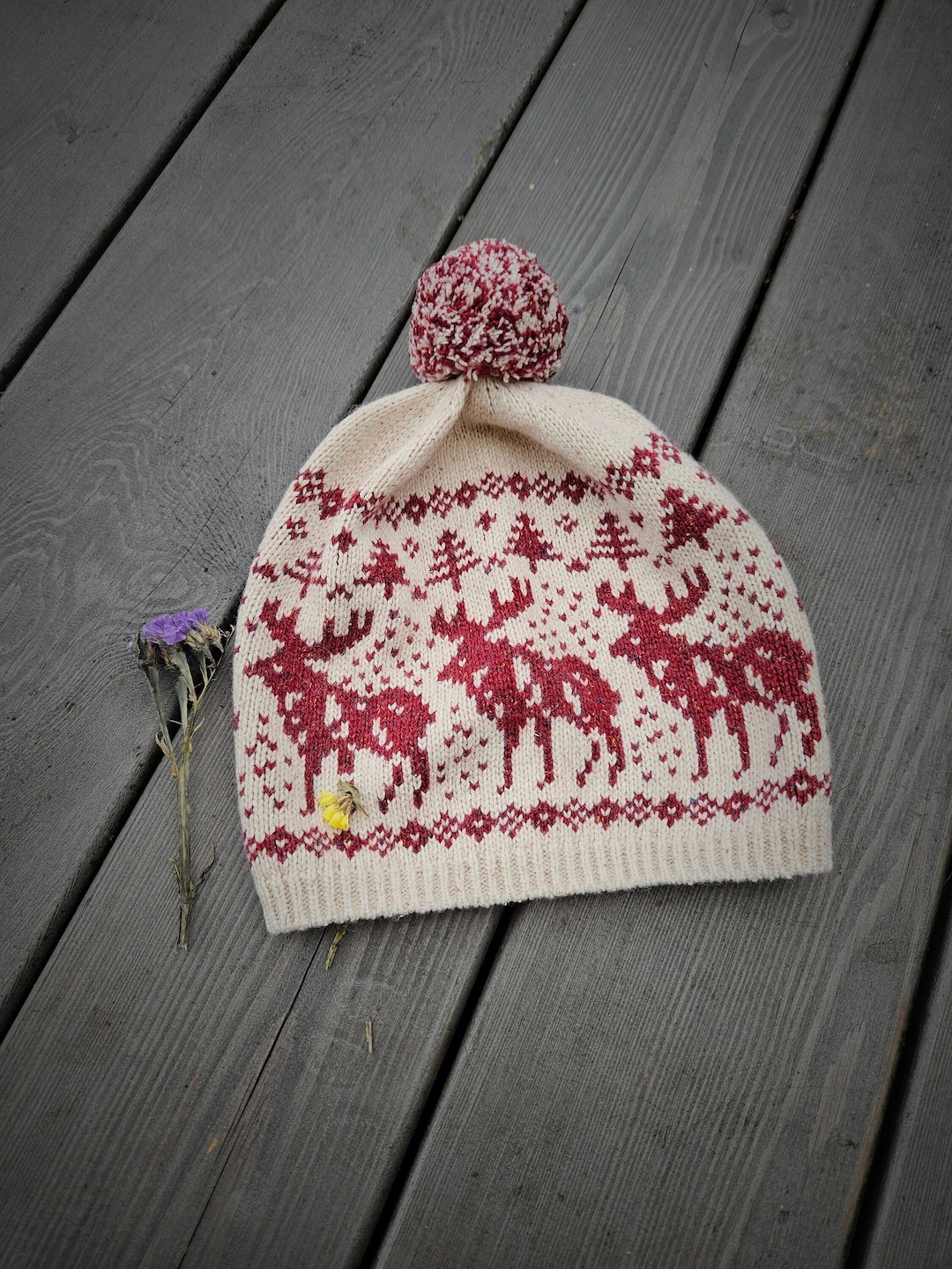Cozy Christmas Reindeer Winter Beanie | Warm Hand-knitted Hat ...