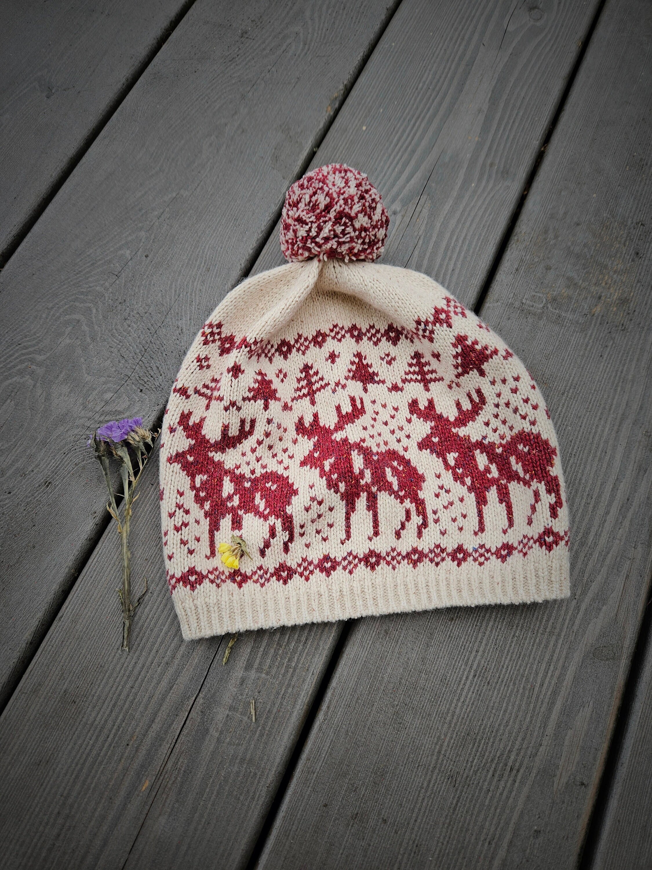 Cozy Christmas Reindeer Winter Beanie | Warm Hand-knitted Hat ...