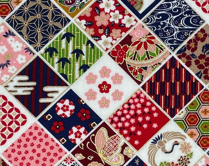 Japanese Fabric Traditional Kimono Patterns Arranged in Diamonds With ...