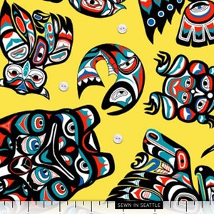 Animals in Northwest Native American Formline Art Style on Yellow ...