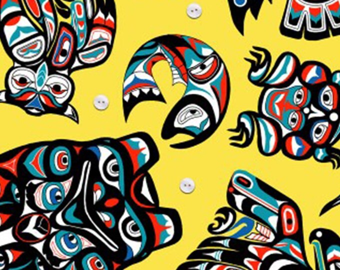Animals in Northwest Native American Formline Art Style on Yellow ...
