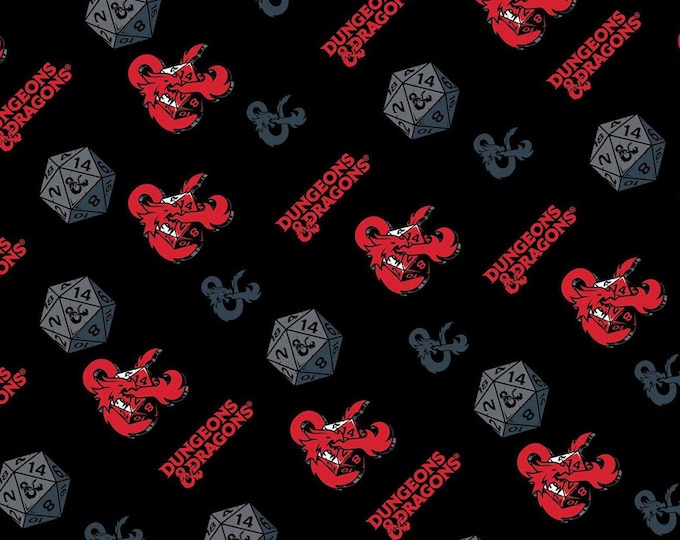 Dungeons & Dragons Fabric -- Dnd Logos and 20-sided Dice Repeated on ...