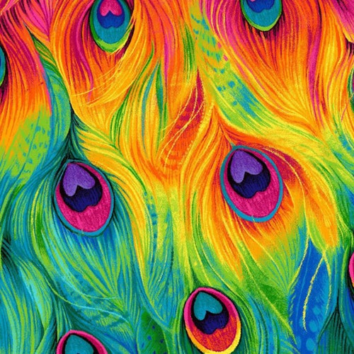 Bright Colors Rainbow Peacock Feathers 100% Cotton Fabric by - Etsy