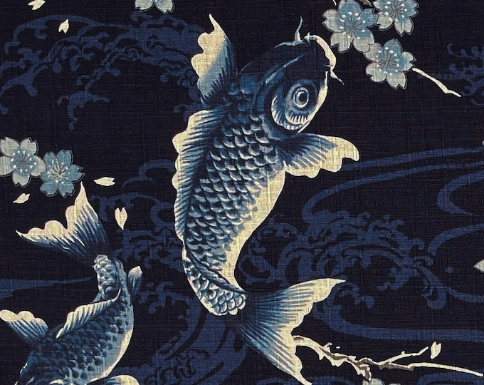 Japanese Dobby Fabric Blue and White Koi Fish With Blue - Etsy