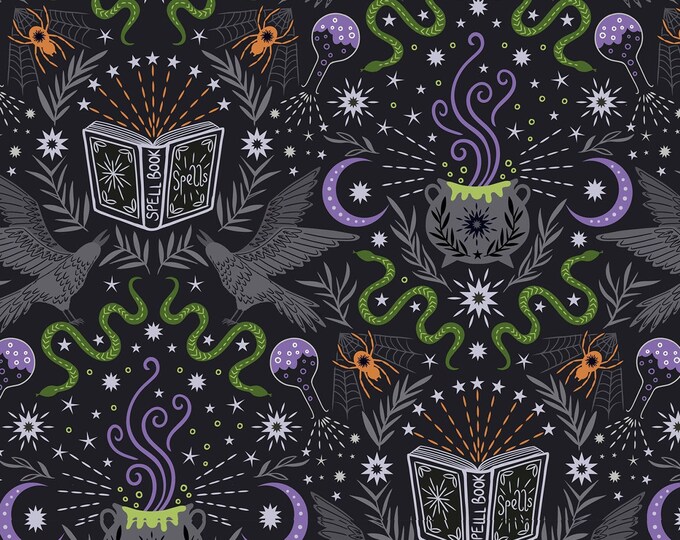 Halloween Fabric -- Witchy Pattern With Cauldrons and Spell Books on ...