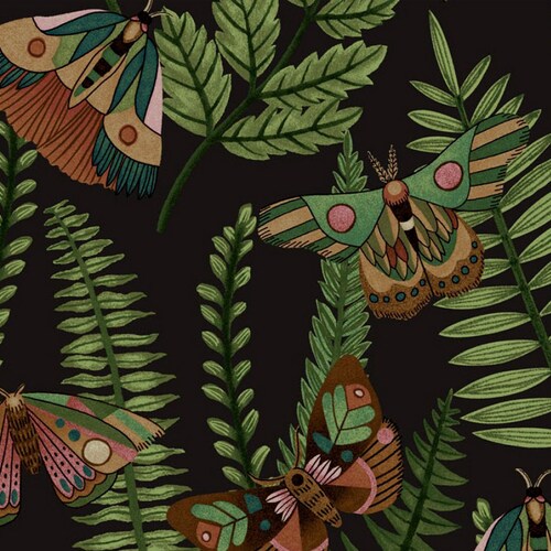 Fern Fronds and Moths on Black 100% Cotton Quilting Fabric - Etsy