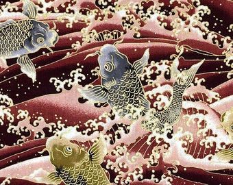 Japanese Fabric Japanese Water Garden Navy by Designed by Debby ...