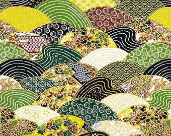 Japanese Fabric Traditional Kimono Clam Pattern in Blues, Black and ...