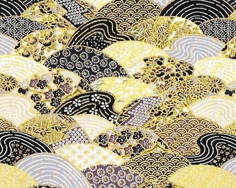 Japanese Fabric Traditional Kimono Clam Pattern in Blues, Black and ...