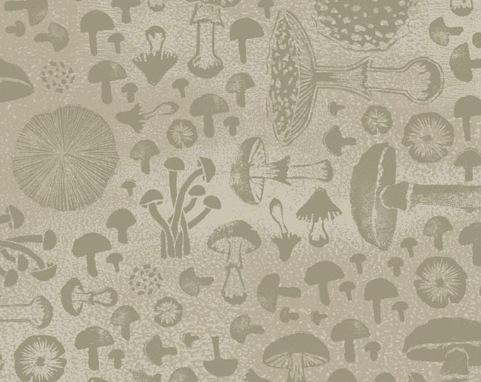 Mushroom Fabric -- Monochromatic Grayish-brown Mushrooms on Mottled ...