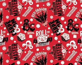 Dungeons & Dragons Fabric Dark Gray 20-sided Dice Repeated on Black 100 ...